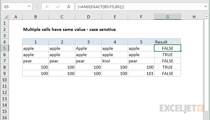 Multiple Cells Have Same Value Case Sensitive Excel Formula Exceljet